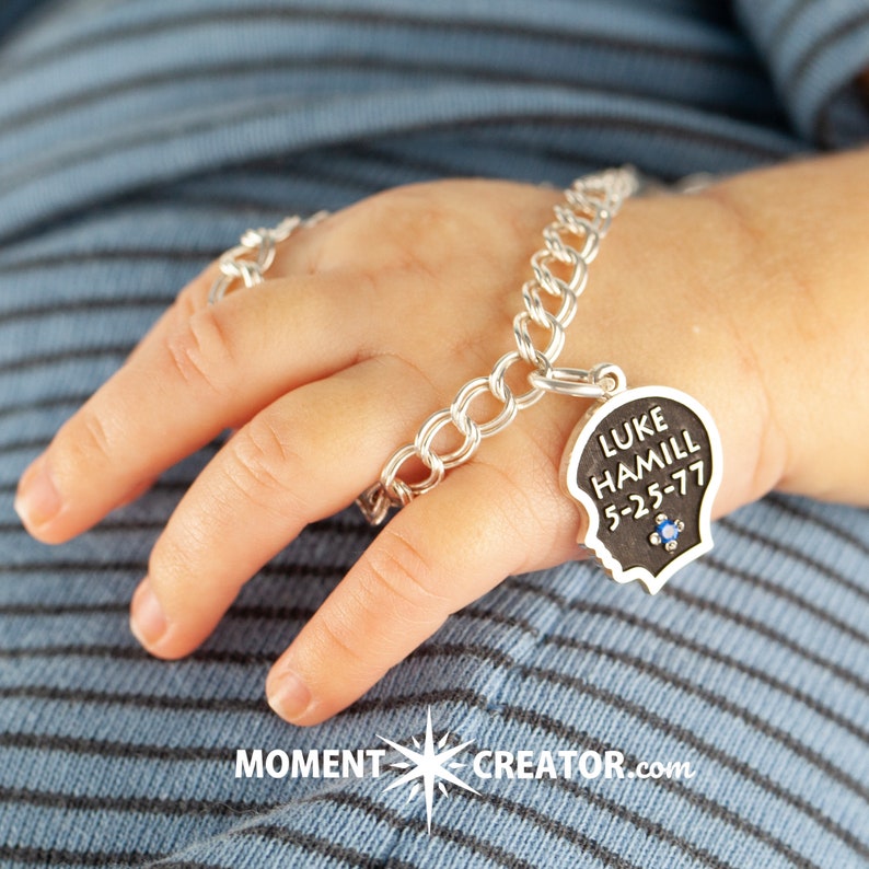 Custom Baby Boy Charm With Birthstone - 15mm - Personalize With Baby ...