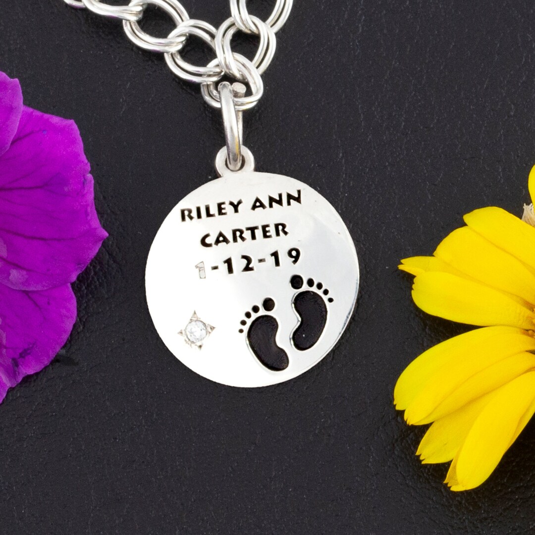 Custom Baby Feet Round Domed Charm With Birthstone - 15mm - Personalize ...