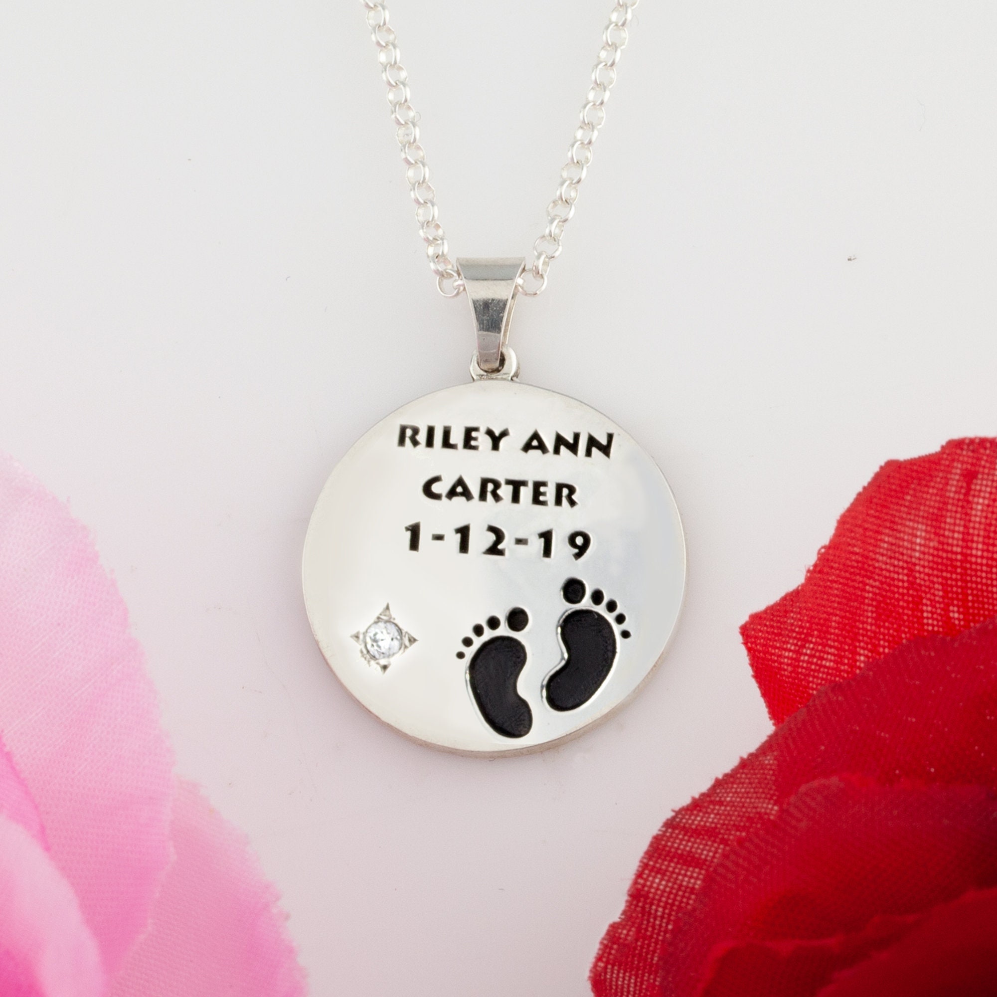 Custom Baby Feet Round Domed Charm With Birthstone - 15mm - Personalize ...