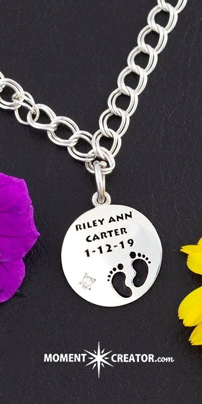 Custom Baby Feet Round Domed Charm With Birthstone - 15mm - Personalize ...