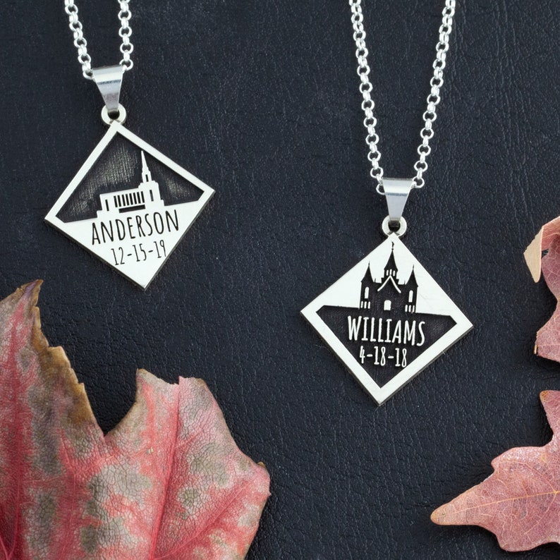 Temple Anniversary Necklace Laser Engraved With Temple, Surname and ...