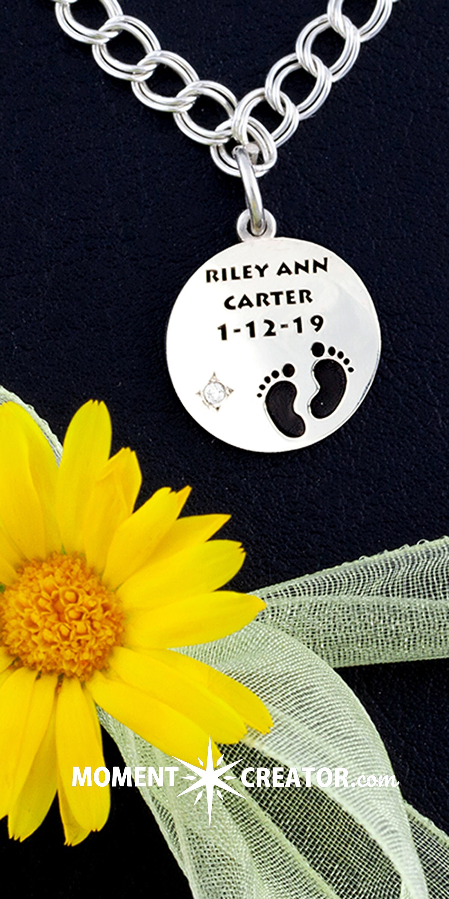 Custom Baby Feet Round Domed Charm With Birthstone - 15mm - Personalize ...