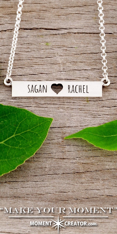 Cut Out Heart Bar Necklace - Custom Bar Necklace - Custom Heart Bar ...