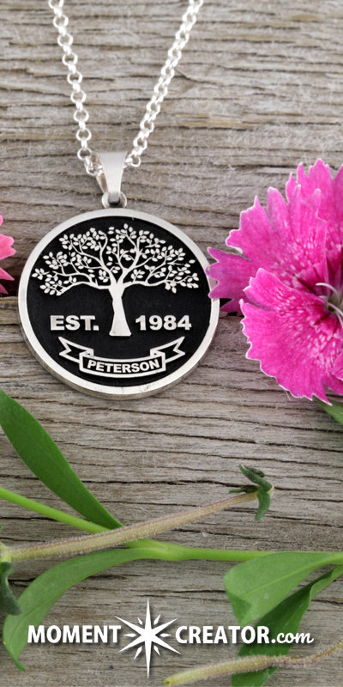 Custom Family Tree Round Embossed Pendant - 20mm - Personalize With ...