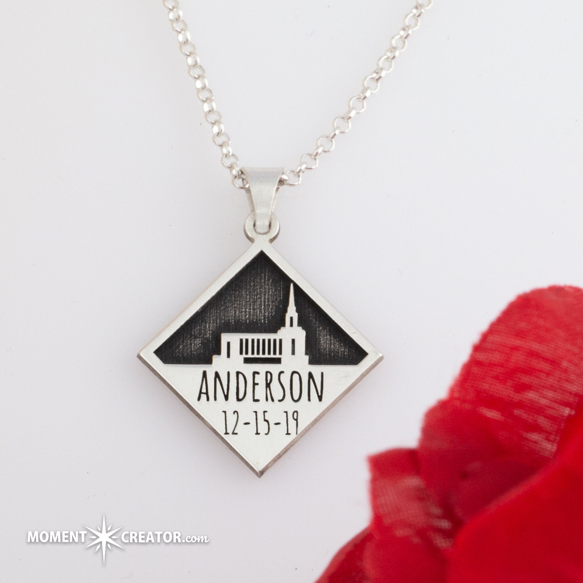 Temple Anniversary Necklace Laser Engraved With Temple, Surname and ...