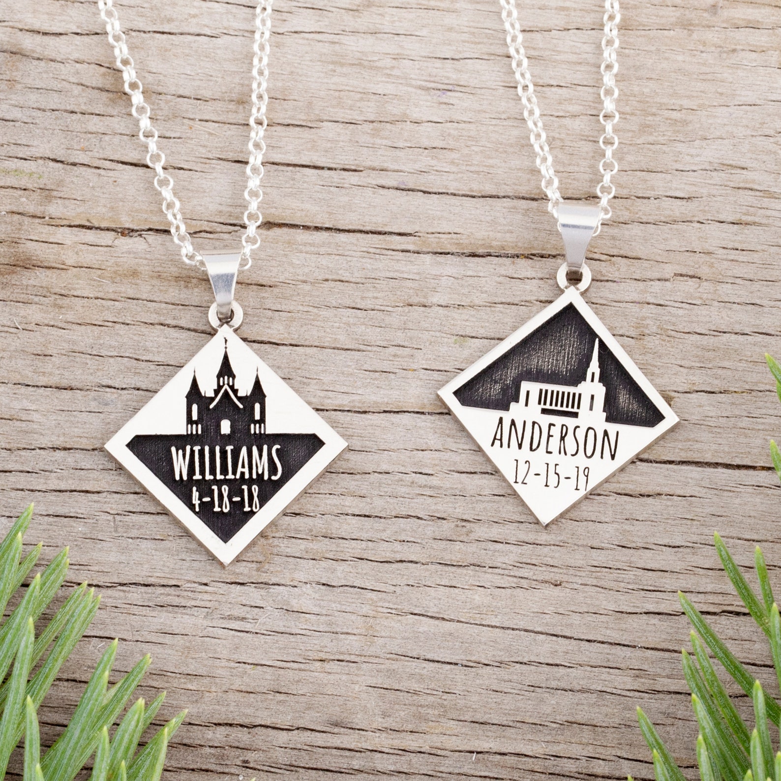 Temple Anniversary Necklace Laser Engraved With Temple, Surname and ...