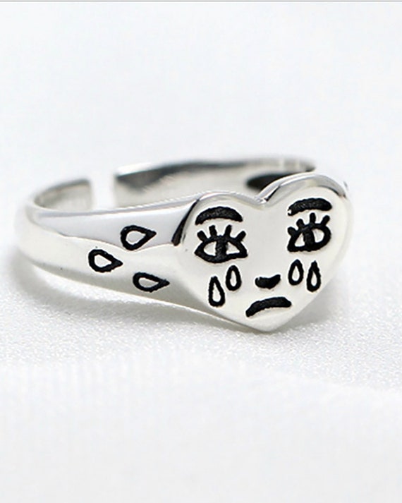Crying Heart Ring Sad Ring Tears Ring Broken up Ring - Etsy