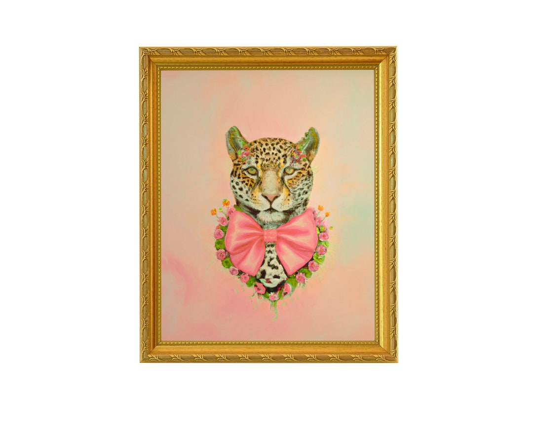 Chinoiserie Leopard Pink Flowers Wall Art Print, Nursery, Glam ...
