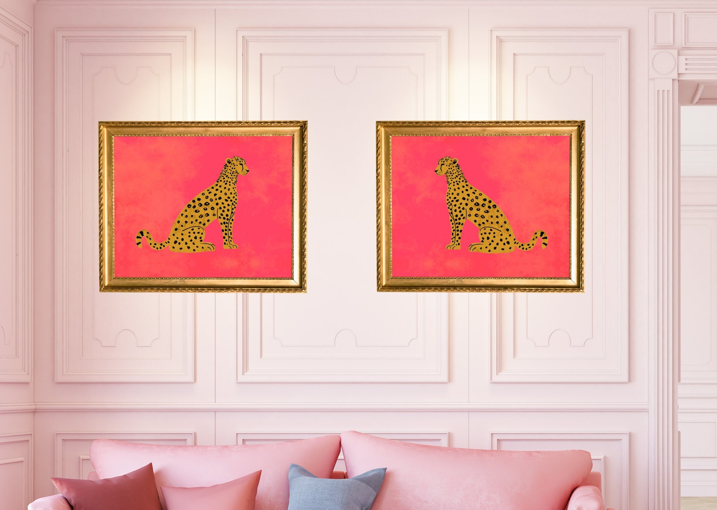 Set of 2 Chinoiserie Leopard Art Prints Pink Glam Nursery - Etsy
