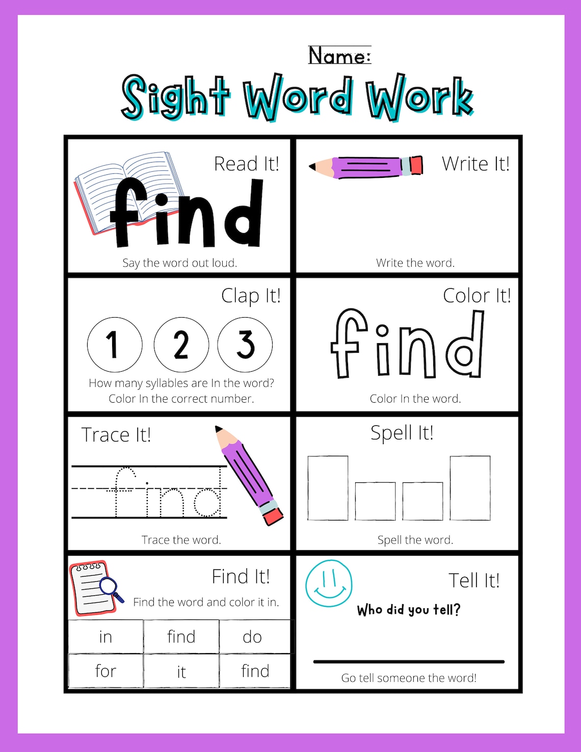 Printable FRY 1st 100 Sight Words Work Sheets; Fry First 100, Back to ...