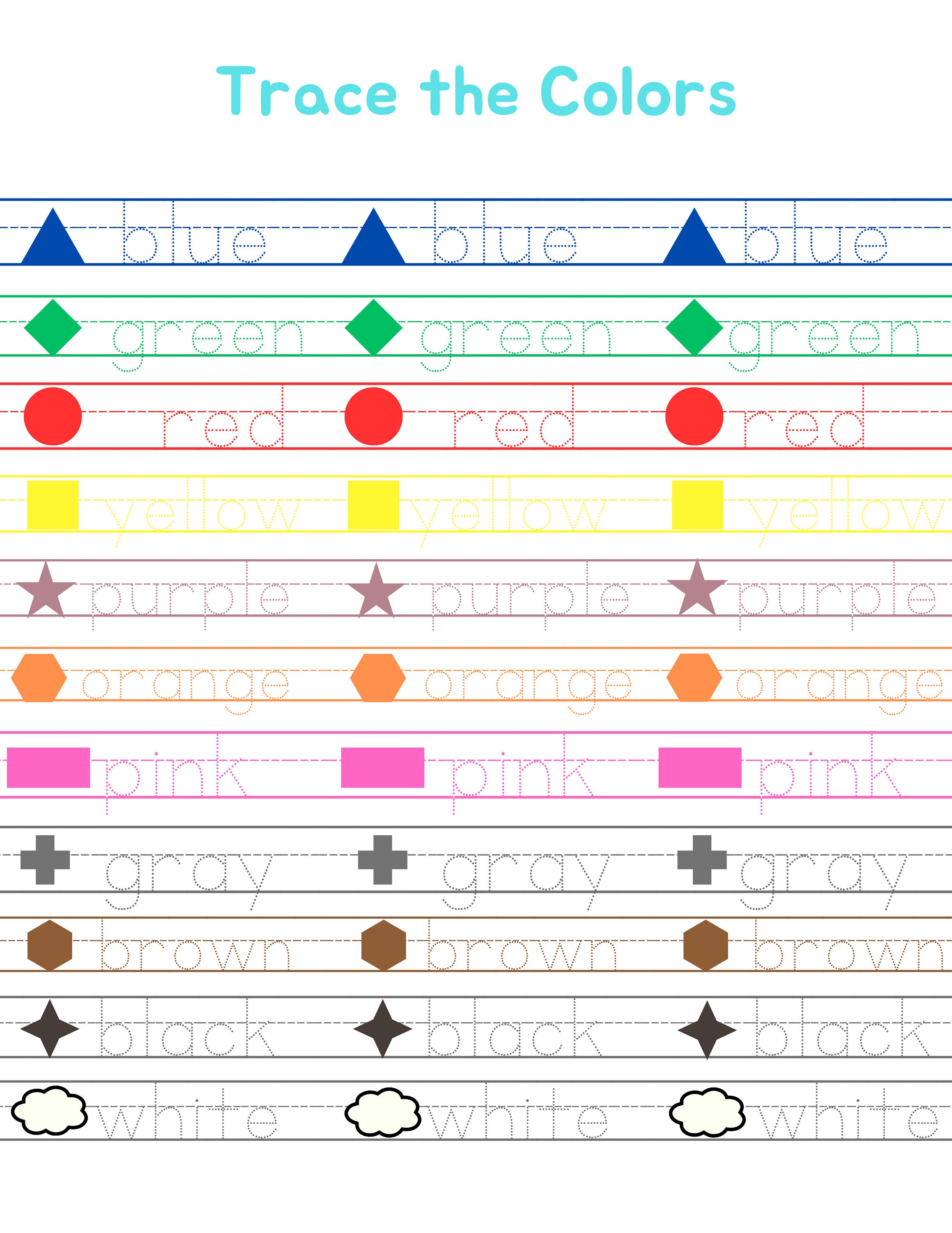 Bundle of Tracing Worksheets, Letters, Numbers, Shapes, Colors ...