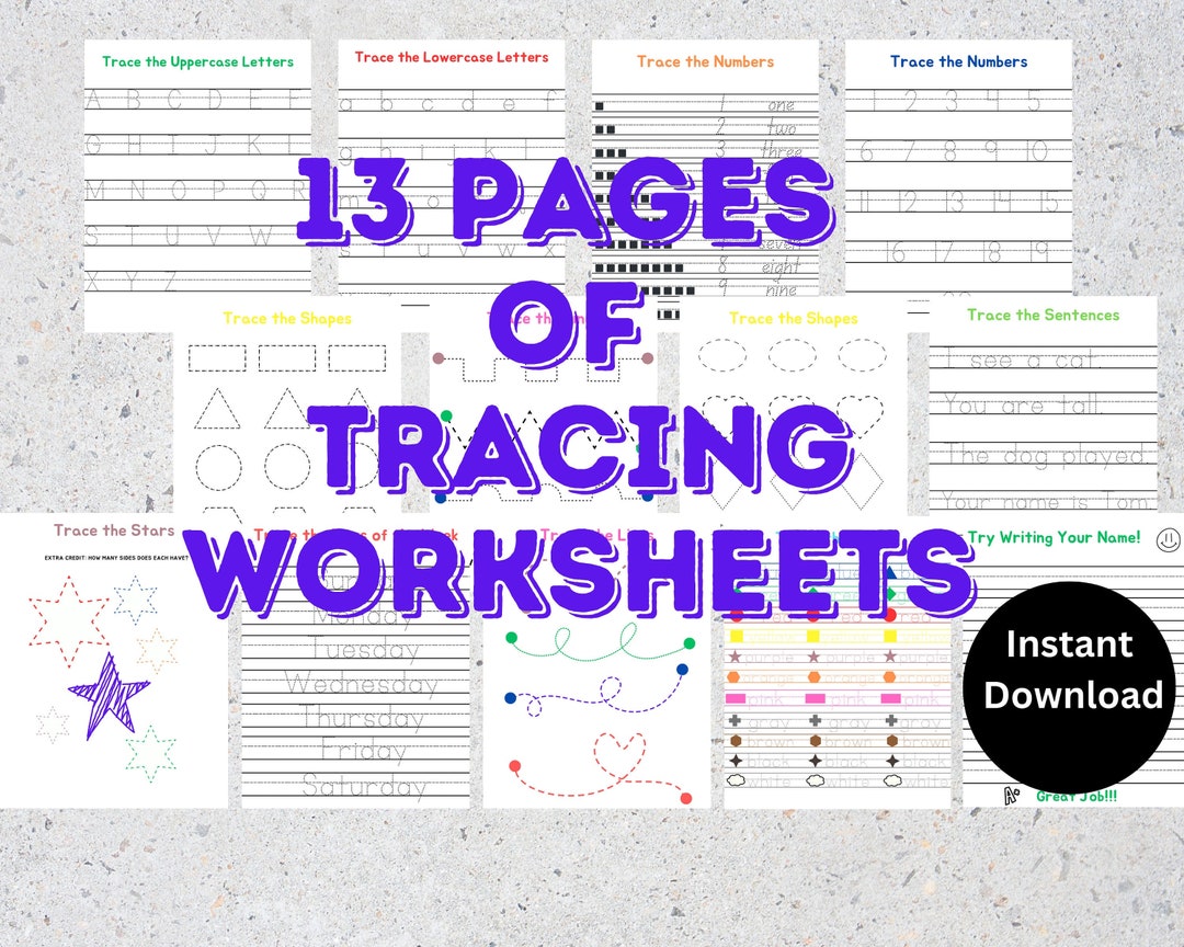Bundle of Tracing Worksheets, Letters, Numbers, Shapes, Colors ...
