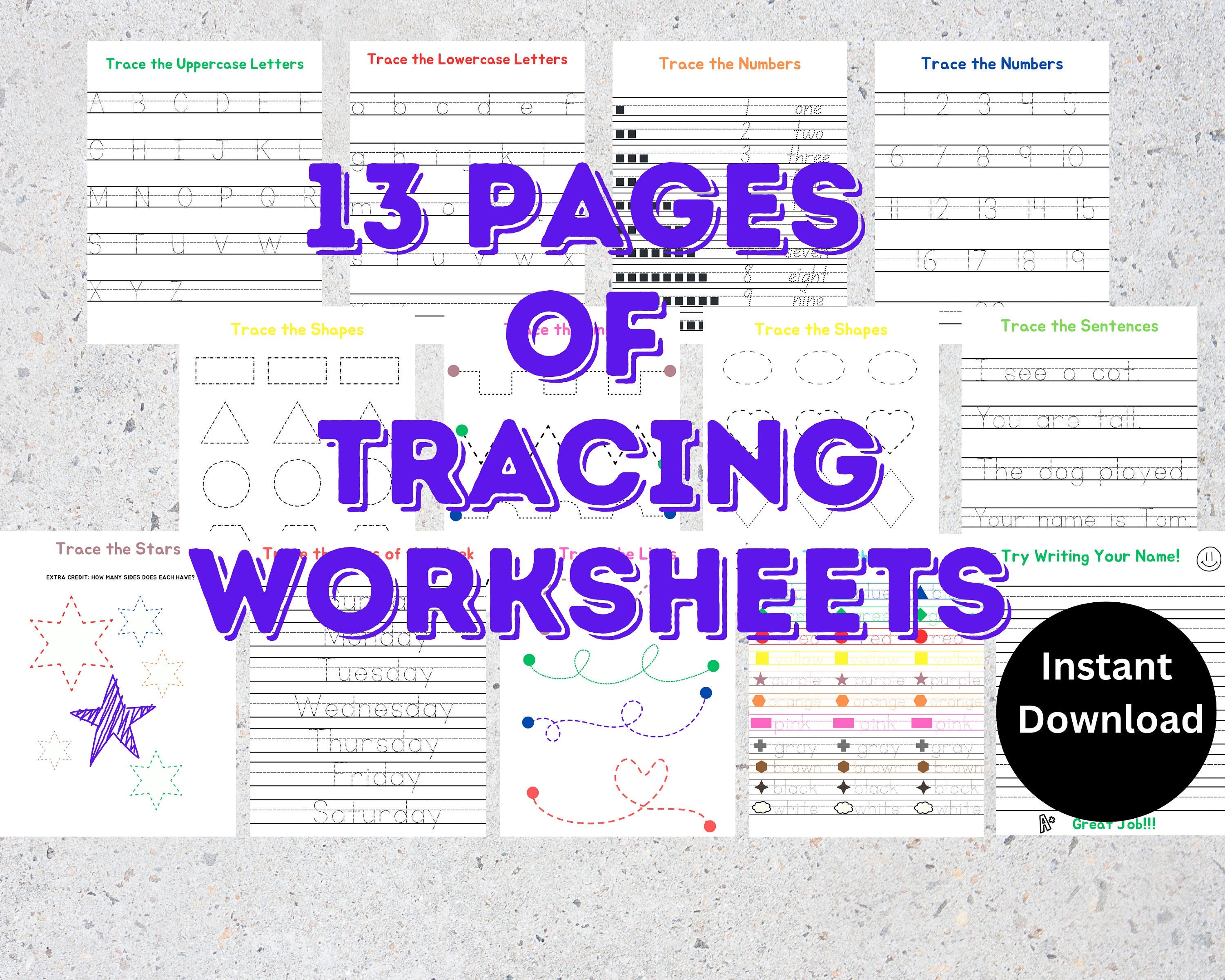 Bundle of Tracing Worksheets, Letters, Numbers, Shapes, Colors ...