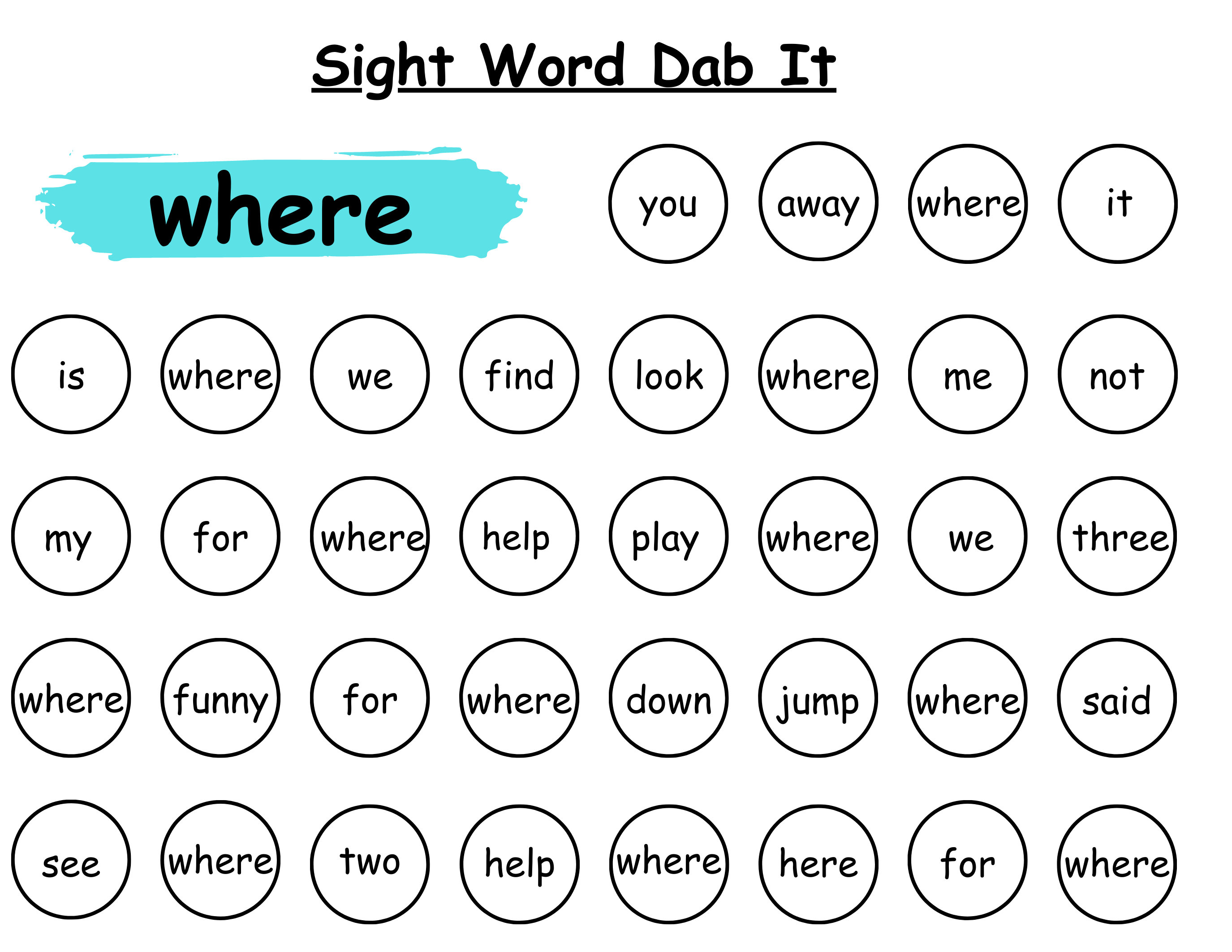 Dab It Dolch Pre-primer Sight Words Worksheet; Pre-k - 1st Grade - Etsy