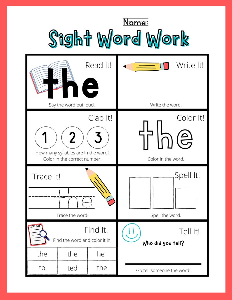 Printable FRY 1st 100 Sight Words Work Sheets; Fry First 100, Back to ...