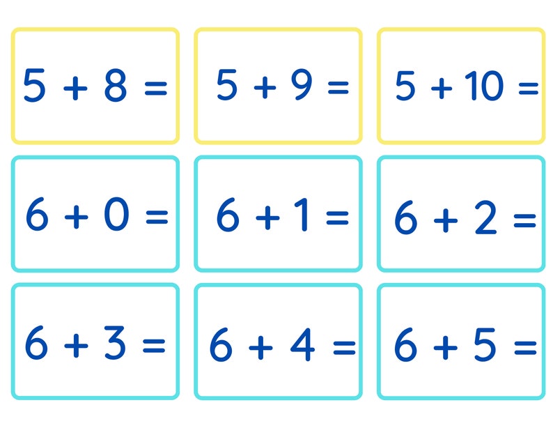 120 Addition Flashcards 0-10; Digital, Printable - Etsy