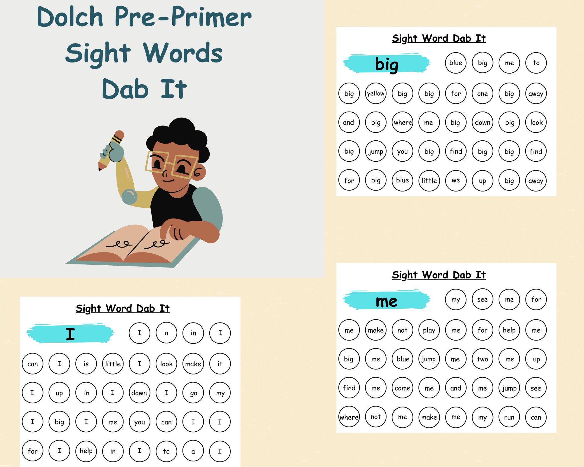 Dab It Dolch Pre-primer Sight Words Worksheet; Pre-k - 1st Grade - Etsy