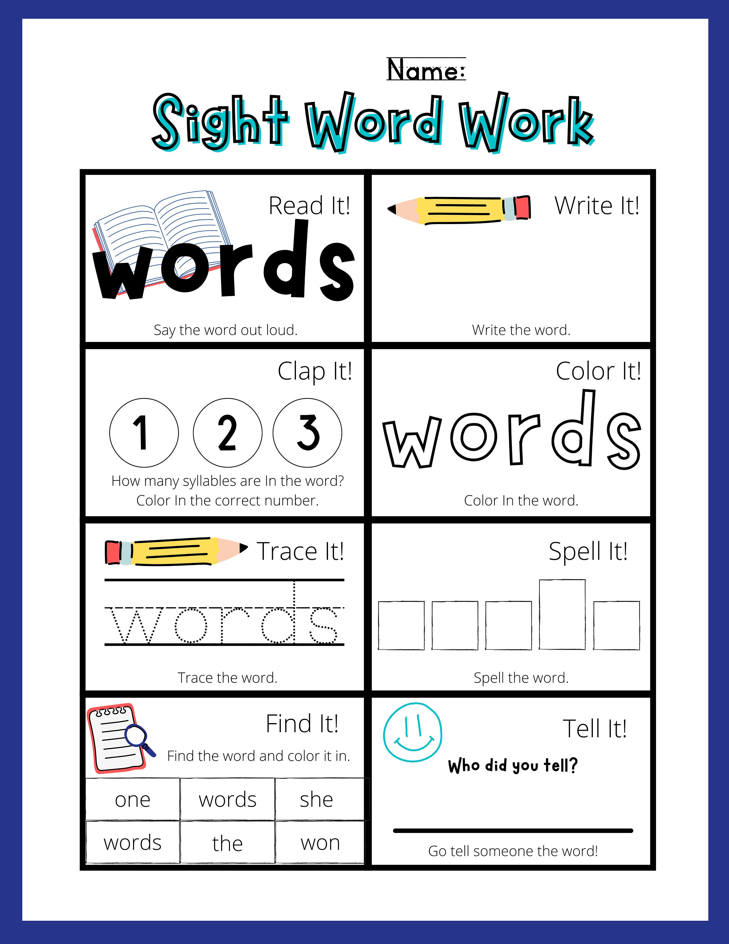 Printable FRY 1st 100 Sight Words Work Sheets; Fry First 100, Back to ...
