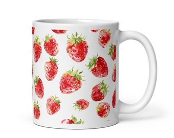 Strawberry 12 Ounce Ceramic Mug, Mug Handmade, Gardener Gift Idea ...