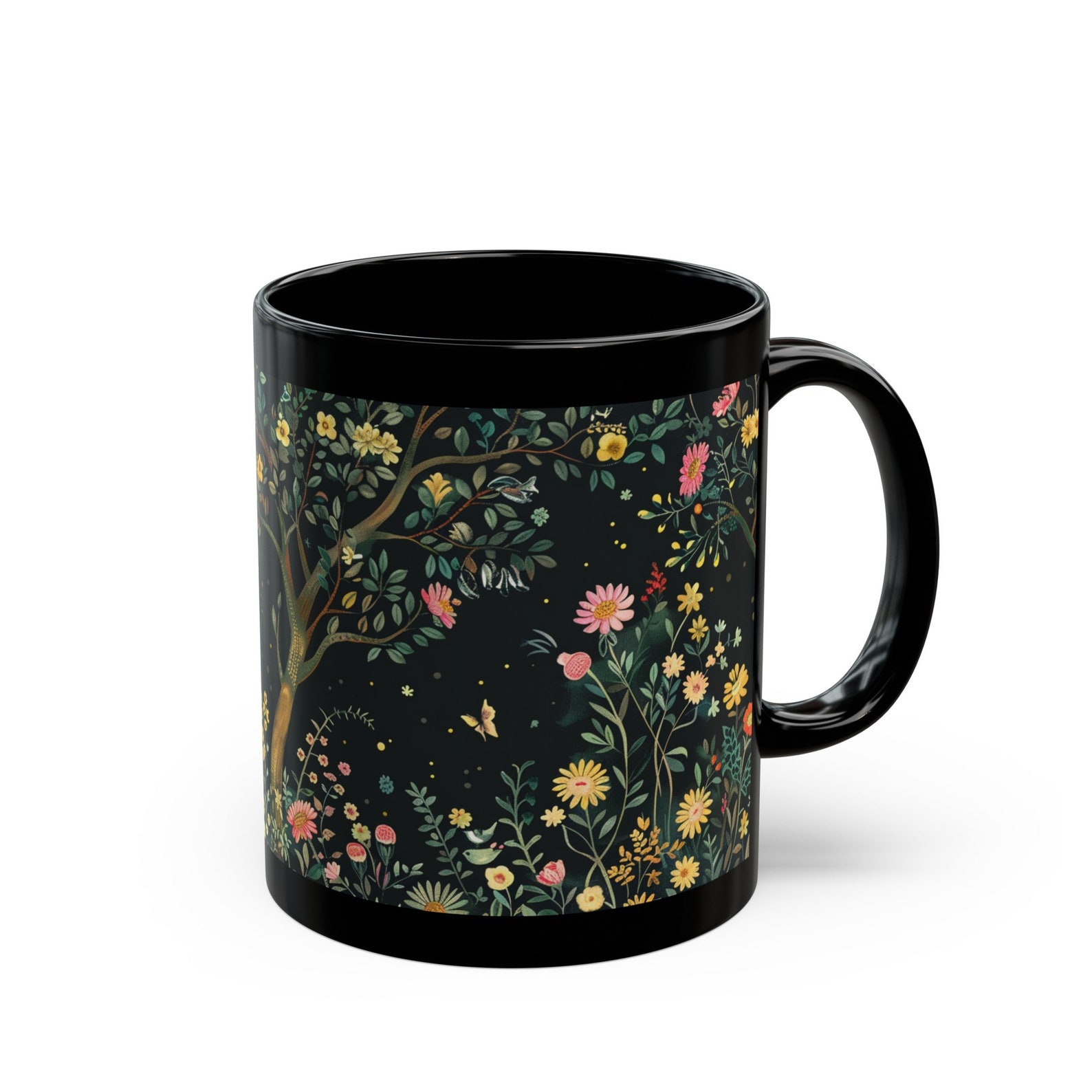 Mystical Moonlit Garden Mug, 11oz Dark Academia Mug, Black Botanical ...