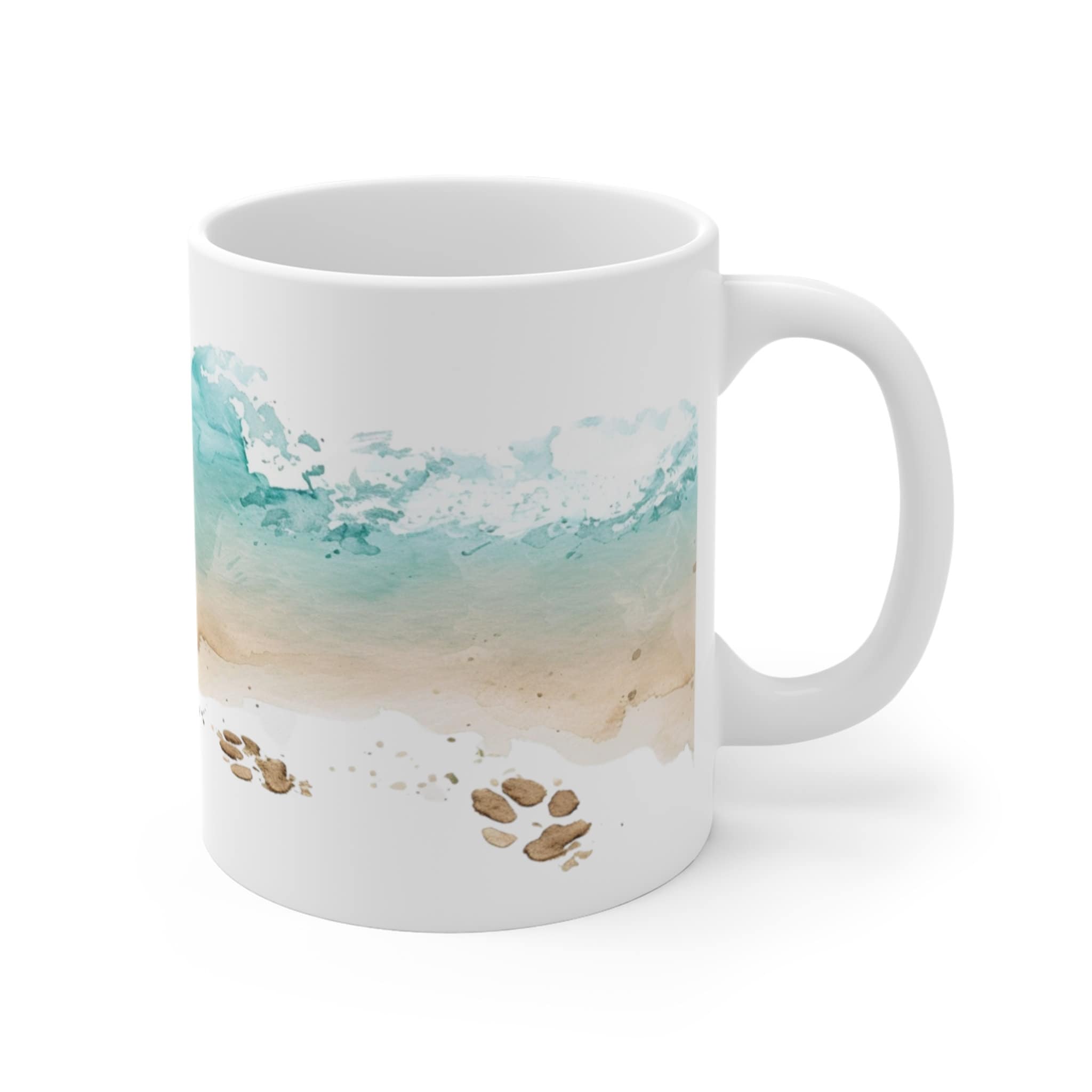 Paw Print Ocean Shoreline Mug - Handmade Ceramic Coffee & Tea Cup 11oz ...