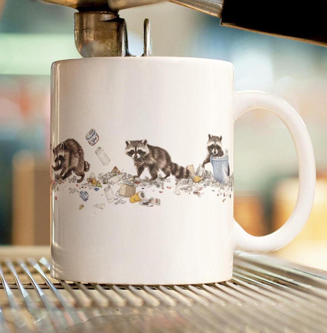 Raccoon Trash Coffee Mug - Garbage Dump Bin, Funny Animal Cup, Novelty ...