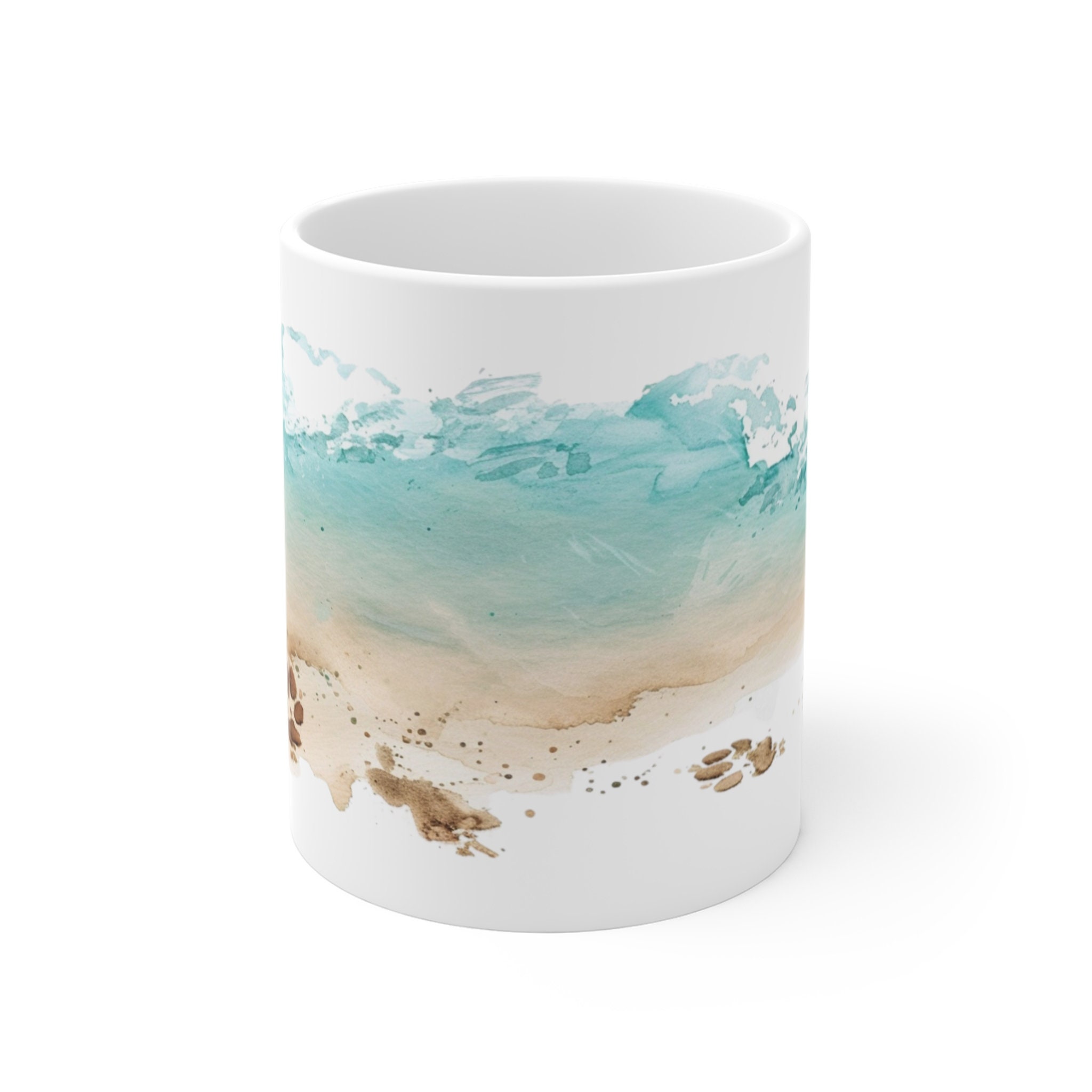 Paw Print Ocean Shoreline Mug - Handmade Ceramic Coffee & Tea Cup 11oz ...