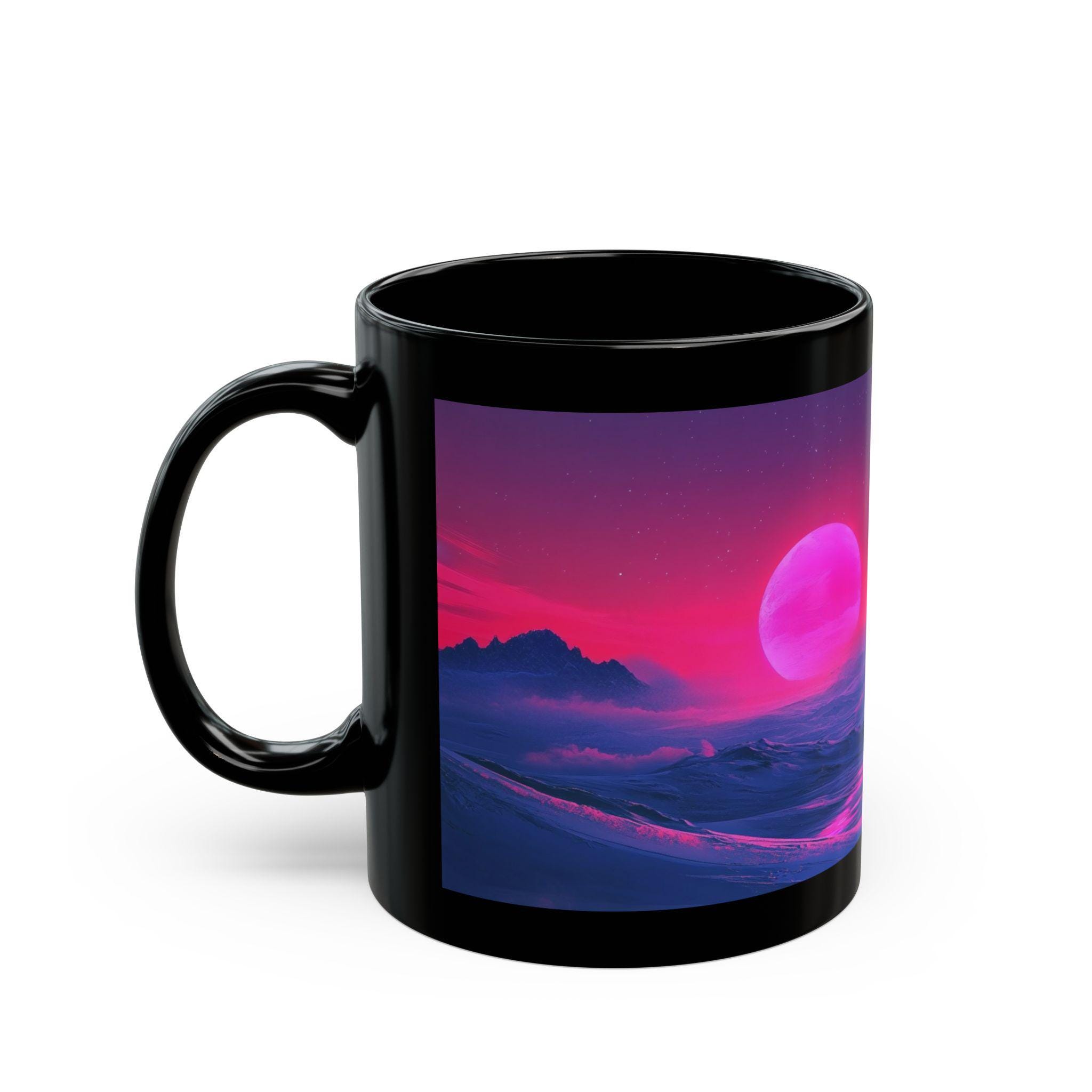 Cyberpunk Mug Gift, Sunset Space Coffee Mug, Neon Lights, Mountain ...