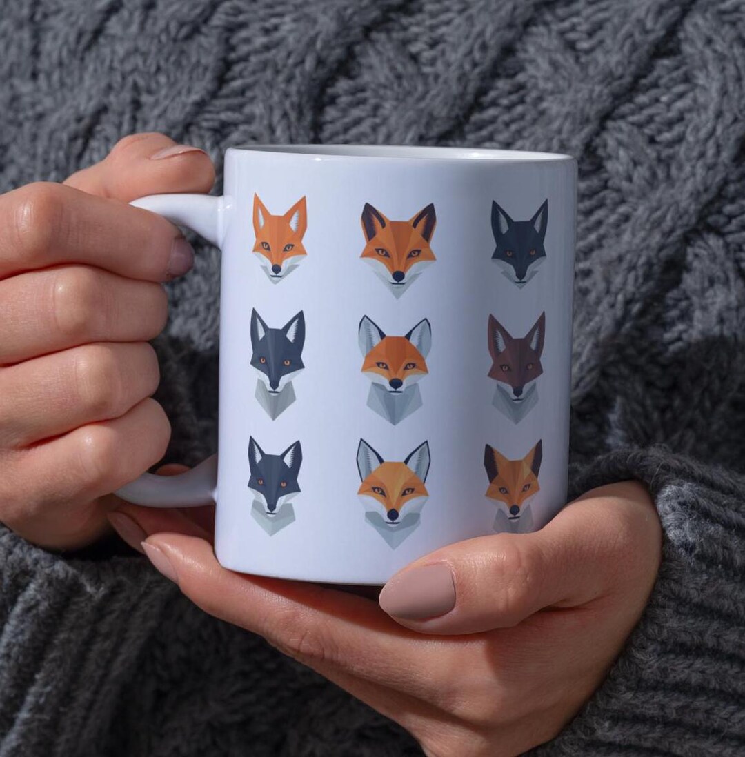 Geometric Fox Mug, Unique Animal Lover Coffee Cup, Woodland Fox Tea Mug ...