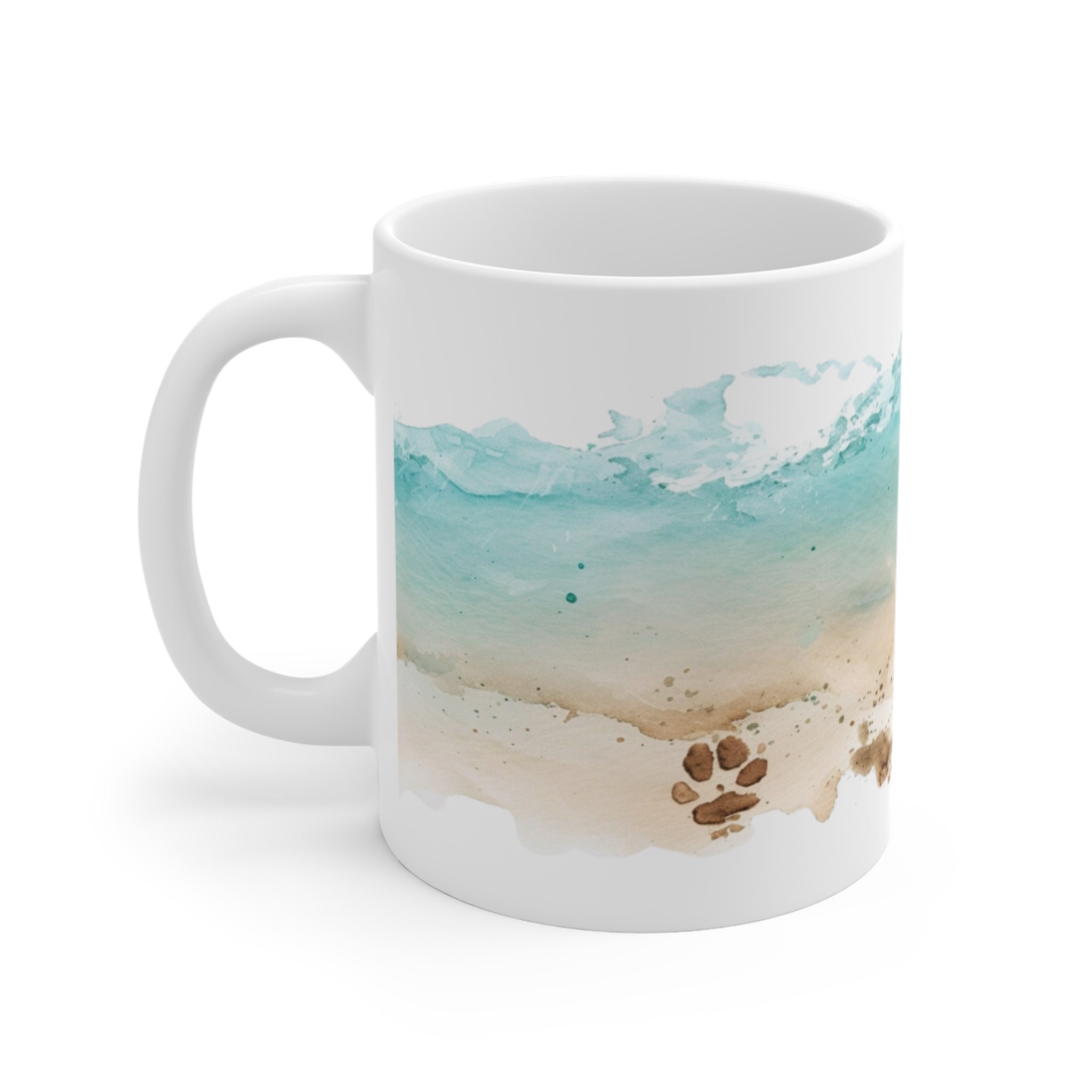 Paw Print Ocean Shoreline Mug - Handmade Ceramic Coffee & Tea Cup 11oz ...