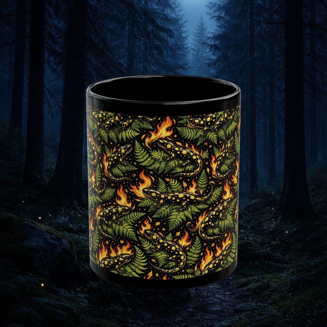 Fire Salamander Coffee Mug 11 Oz Gothic Lizard Mug, Black & Yellow ...