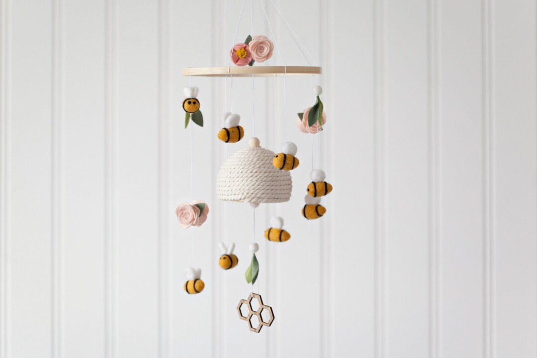 Waterfall Felt Bumble Bee Mobile - Beehive, Bee & Flower Nursery Decor ...