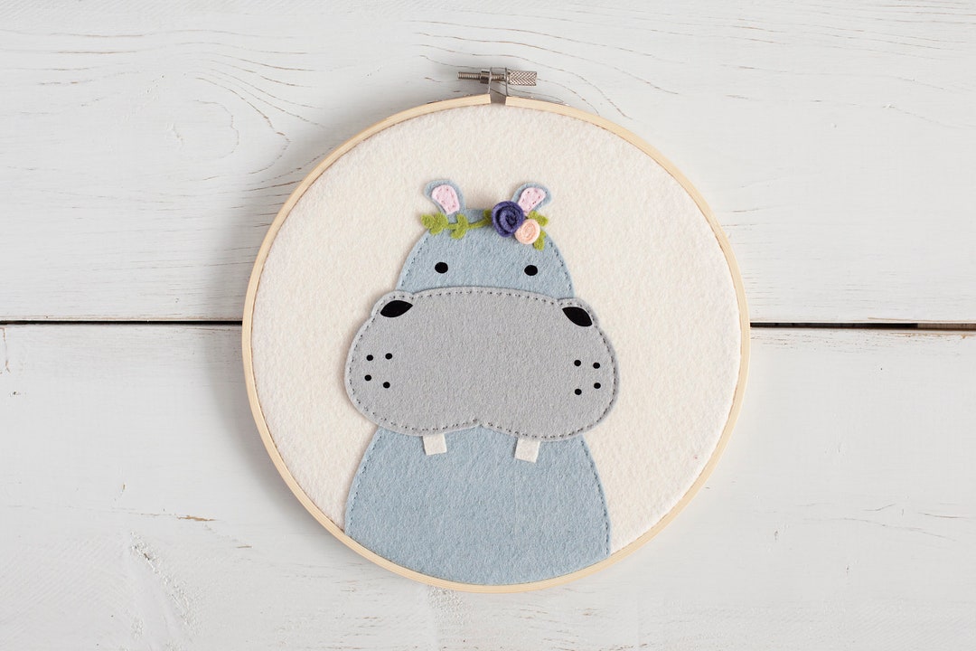 Safari Wall Hanging - Hippo - Nursery Decor - Felt Hoop Art- Kids Decor ...