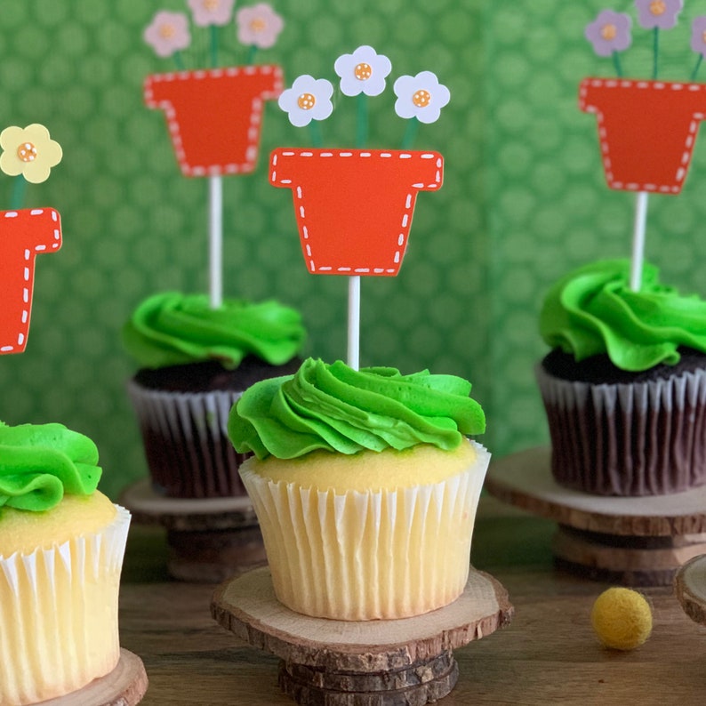 Spring Flower Pot Cupcake Toppers - Etsy