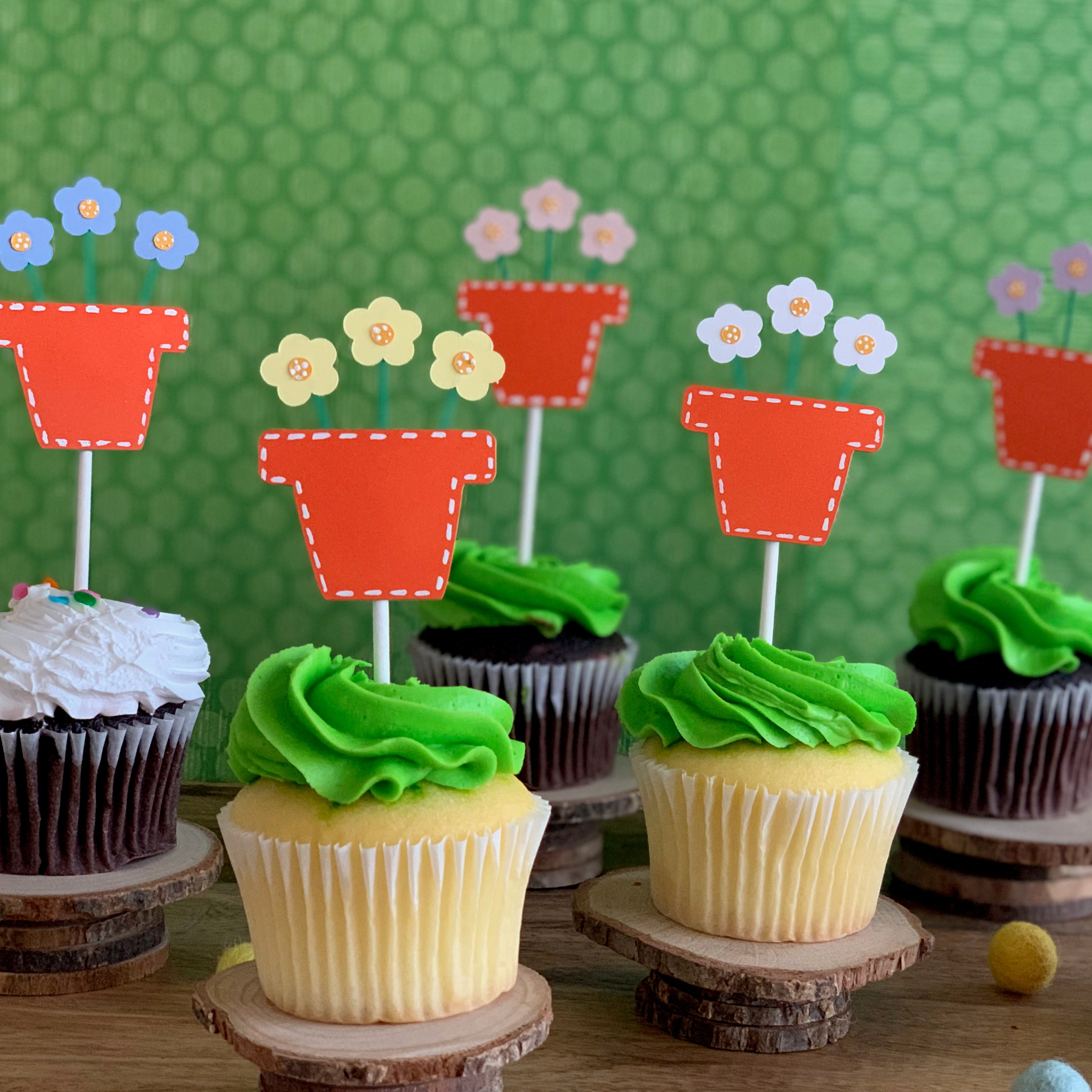 Spring Flower Pot Cupcake Toppers - Etsy