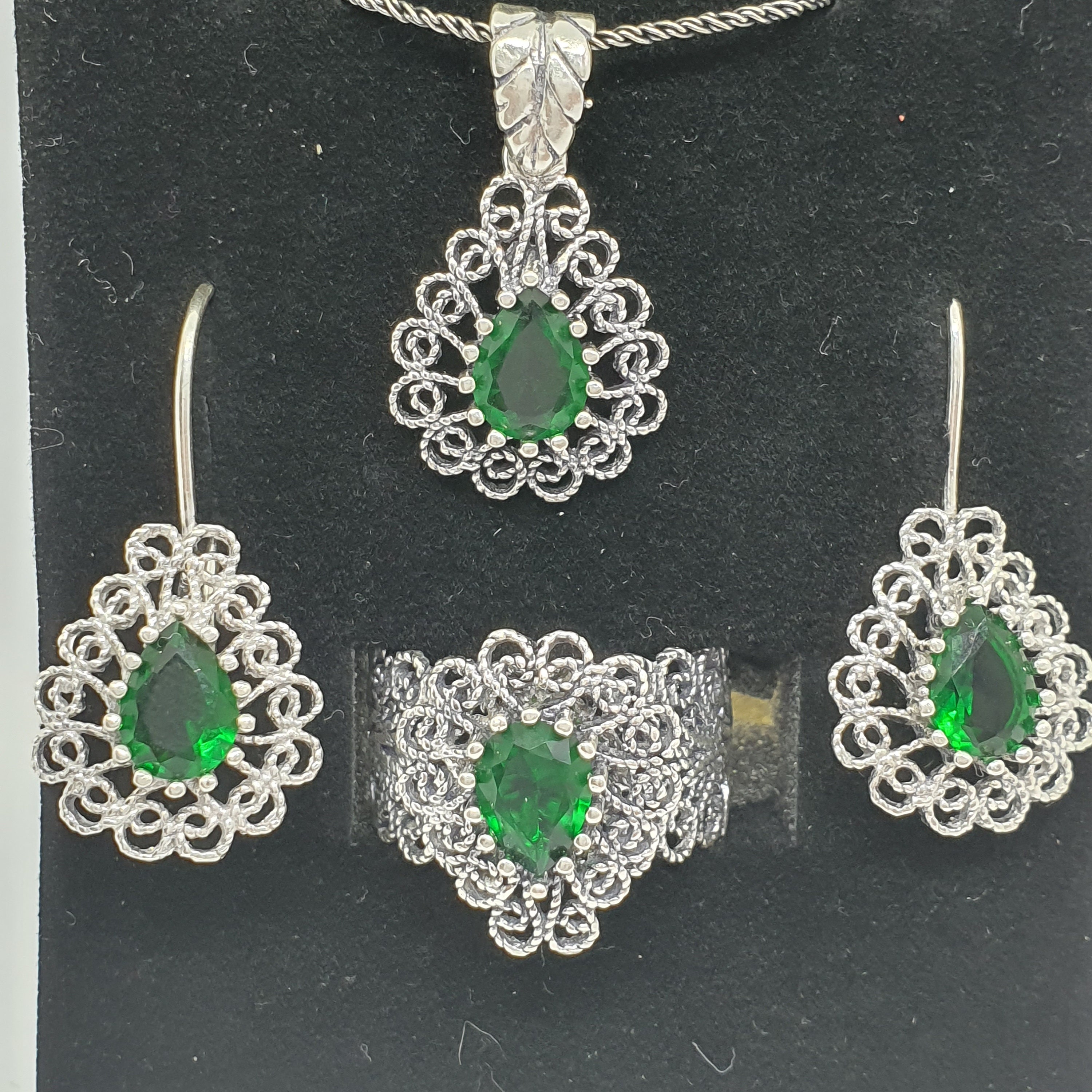 Sterling Silver Emerald Ring for Women, Handmade Silver Filigree ...