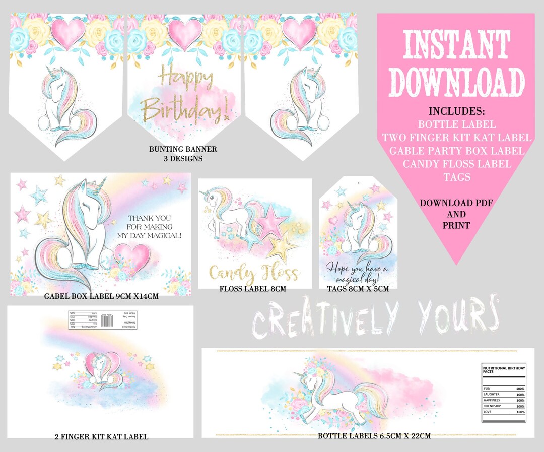 Magical Unicorn PARTY Package Unicorn Birthday Pastel - Etsy