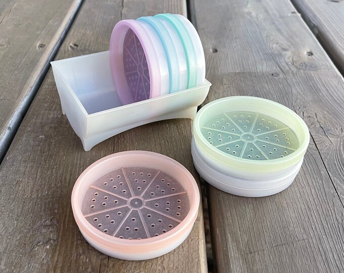 Set of Six Vintage Tupperware Pastel Wagon Wheel Coasters in Matching ...