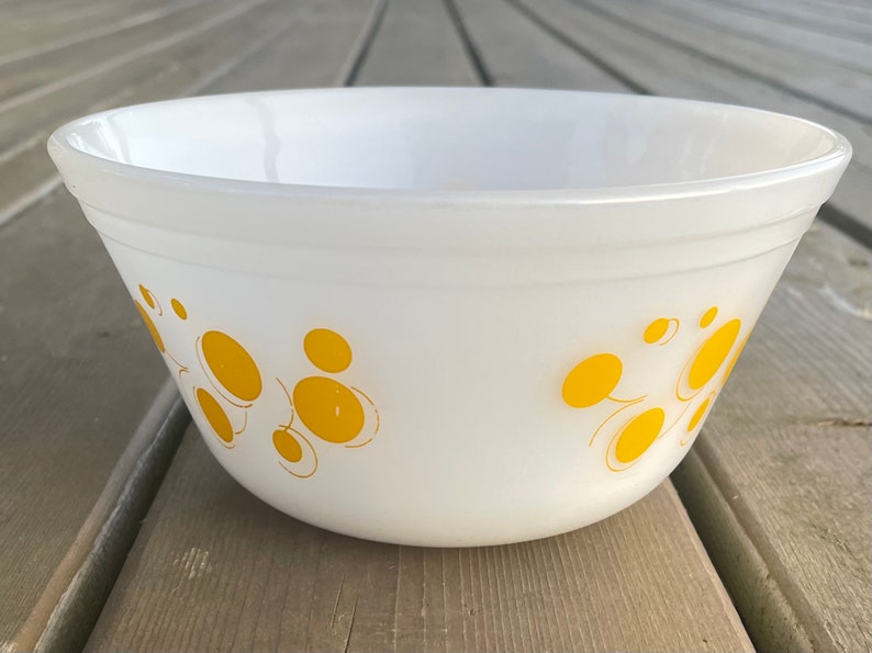 Vintage Federal Glass Yellow Atomic Dot Pattern 7 Inch Milk Glass ...