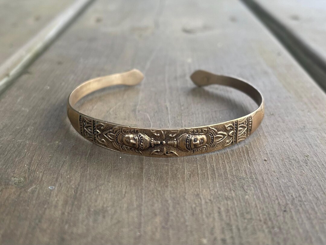 Vintage Solid Brass Cuff With Buddha Design Brass Bracelet Retro Boho ...