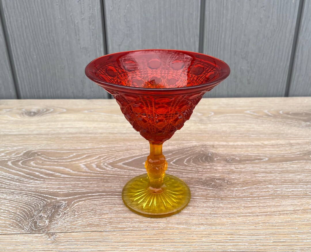 Vintage Indiana Glass Windsor Pattern Amberina Comport Compote Pedestal ...
