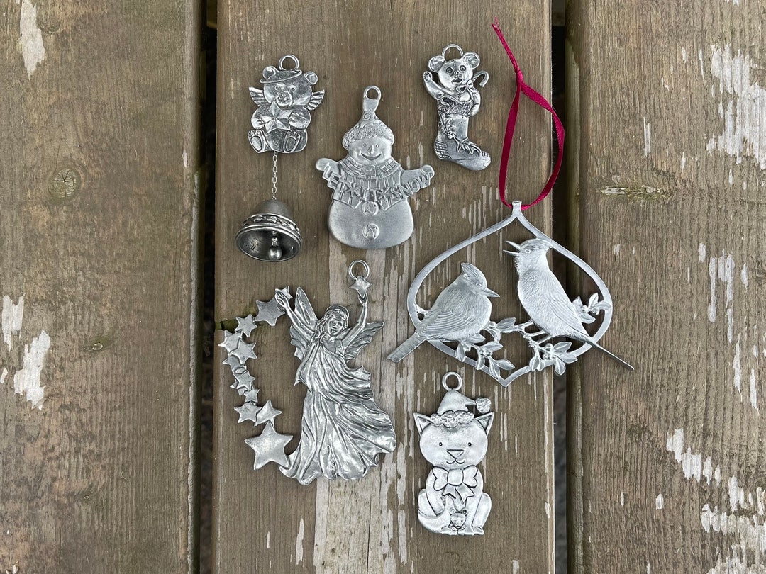 Collection of Six Vintage Studio Pewter Christmas Tree Ornaments ...