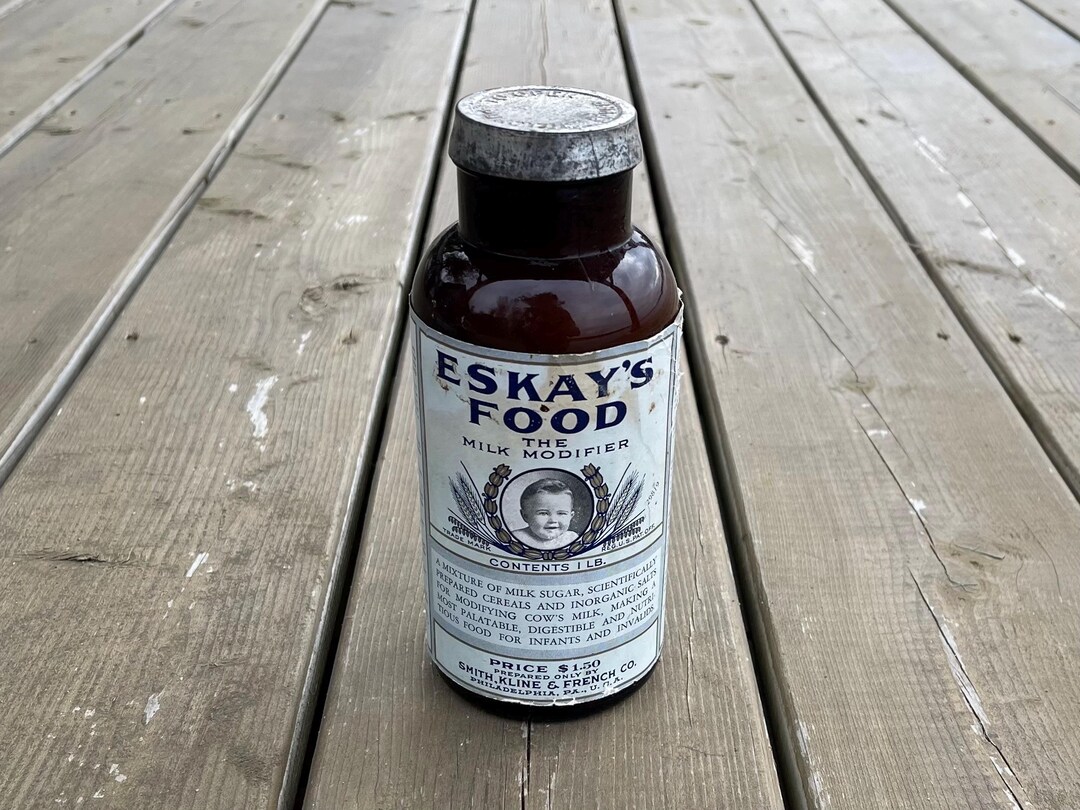 Antique NOS 1 LB Eskay’s Food the Milk Modifier Prepared by Smith, Kline, & French Co. Amber ...