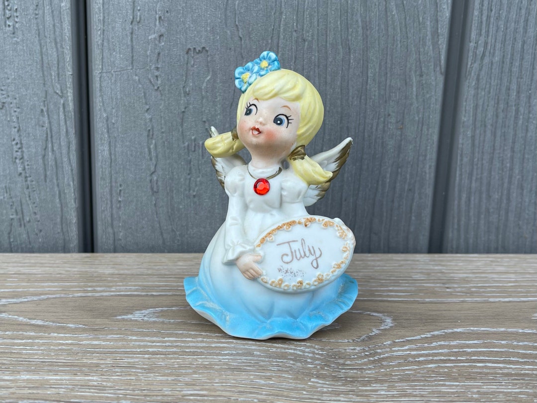 Vintage Bisque Porcelain July Ruby Angel Figurine Made in Japan Retro ...