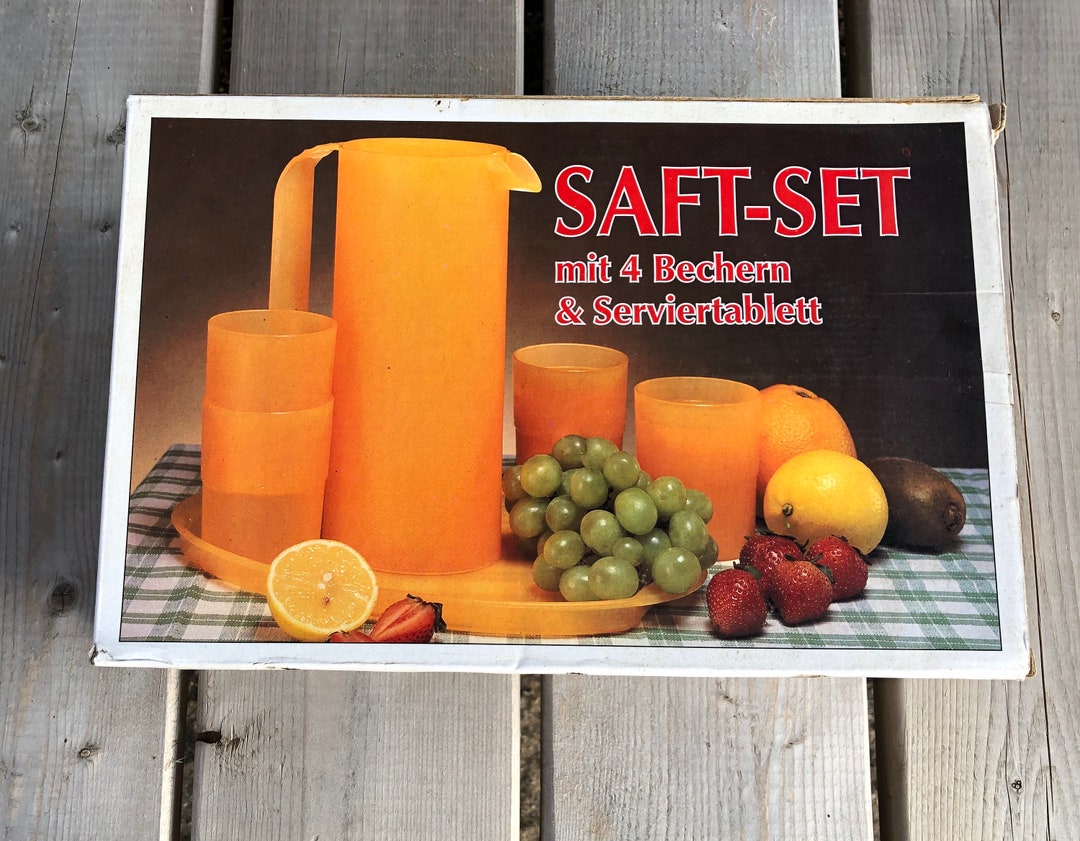 Vintage Orange Plastic German Juice Set With 4 Drinking Glasses ...