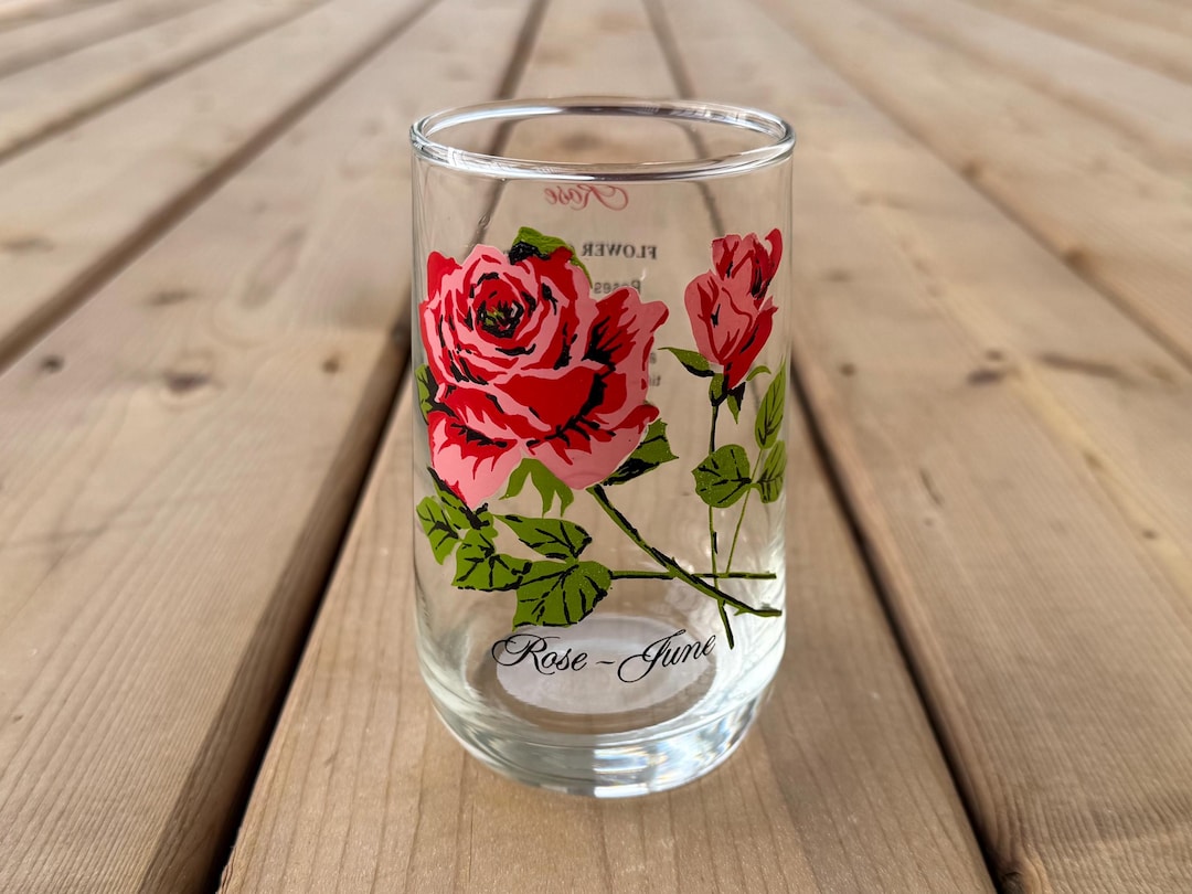Vintage Brockway Flower of the Month June Rose Juice Glass Drinking ...