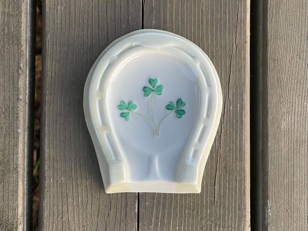 Vintage Belleek Shamrock Pattern 4th Green Mark Horseshoe Ashtray ...