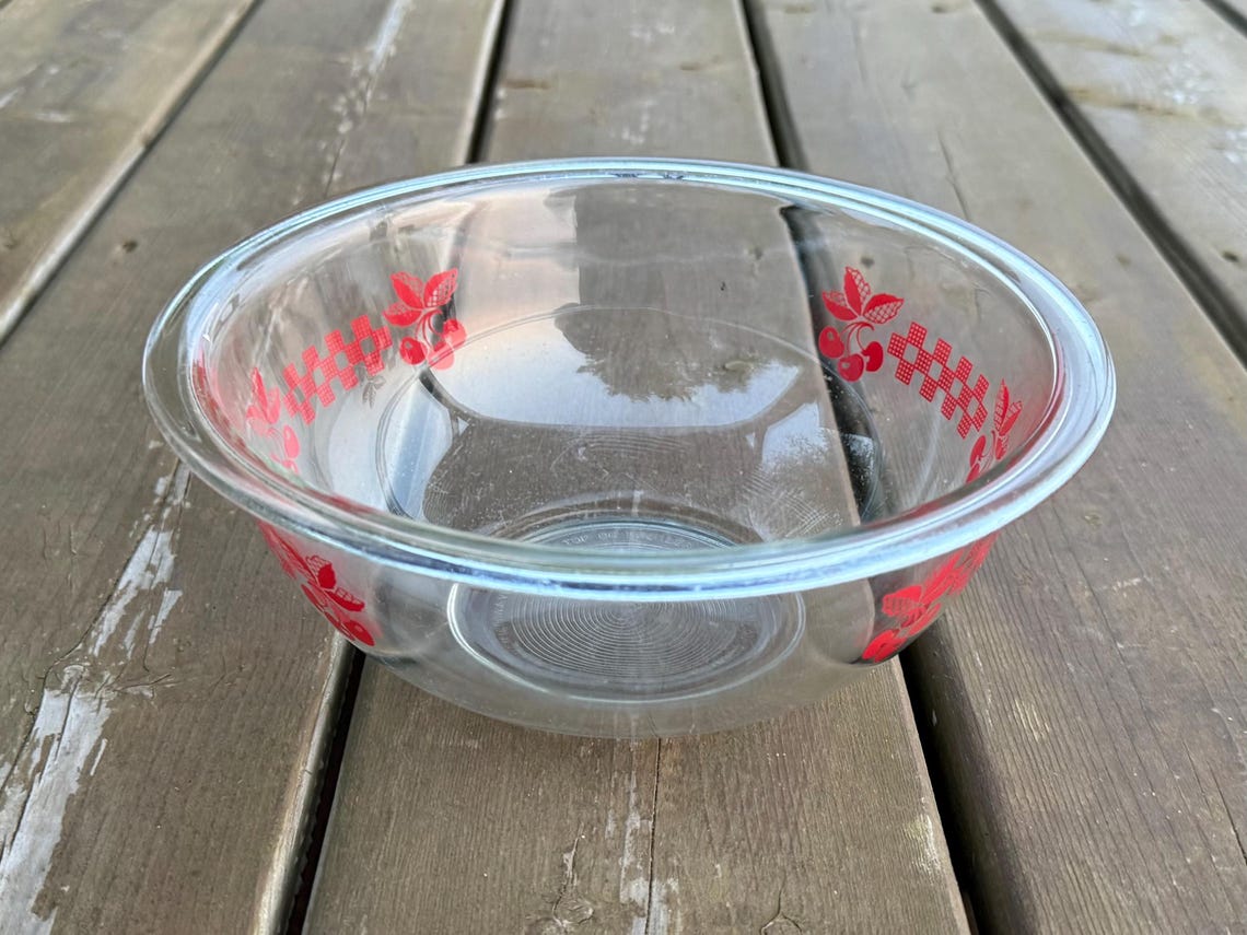 Vintage Pyrex Red Cherry and Checkers Cherry Gingham Clear Glass ...