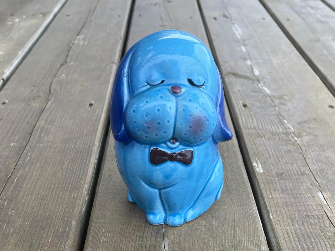 Vintage Blue Ceramic Hound Dog Puppy Coin Bank Piggy Bank Retro Coin ...