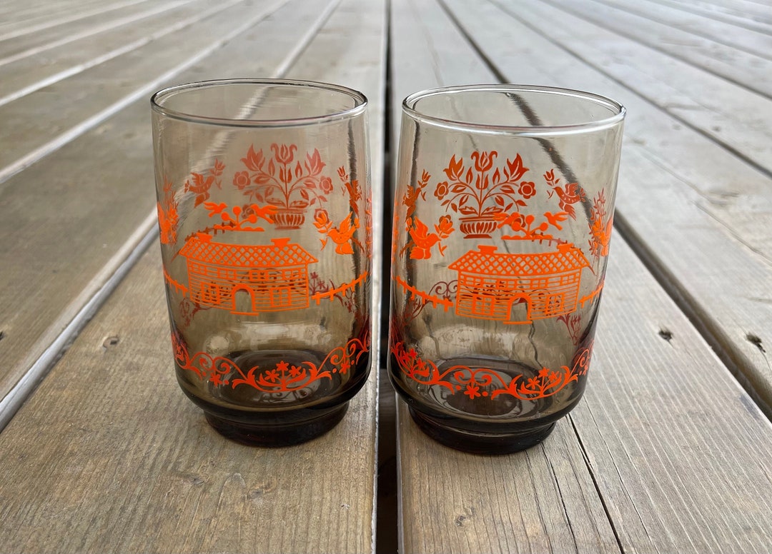 Set of Two Vintage Libbey St Clair Orange Primitive Homestead and ...